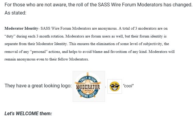 to WELCOME our New Moderators - SASS Wire - SASS Wire Forum