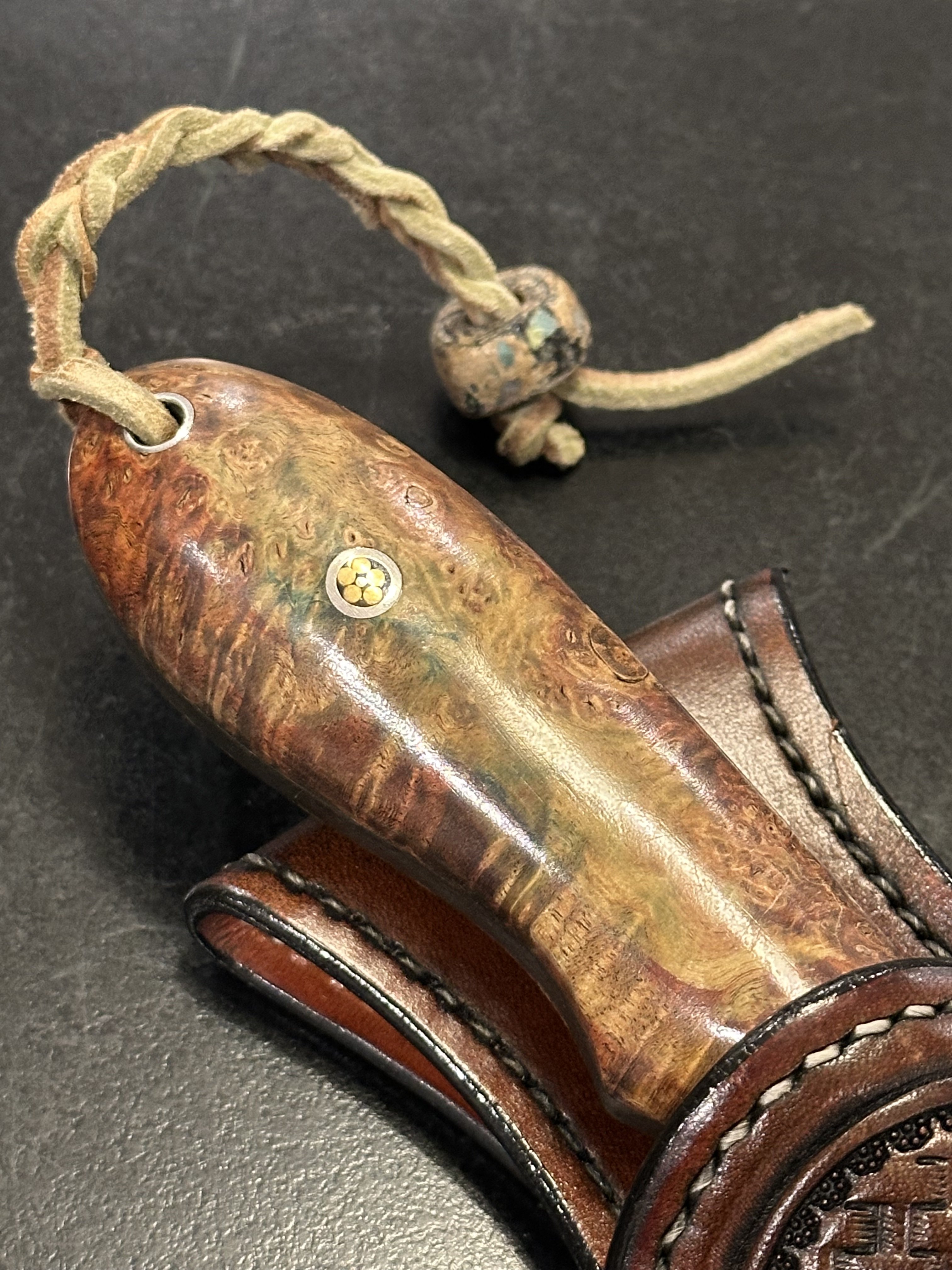 SOLD: Burl Maple Knife With Tooled Sheath. 4/8/25 Price Drop - SASS ...
